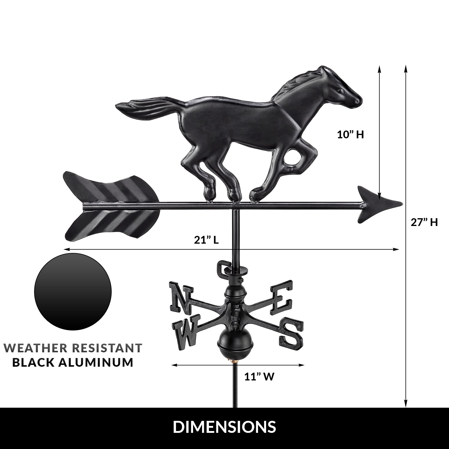 Black Aluminum Horse Cottage Weathervane – Good Directions