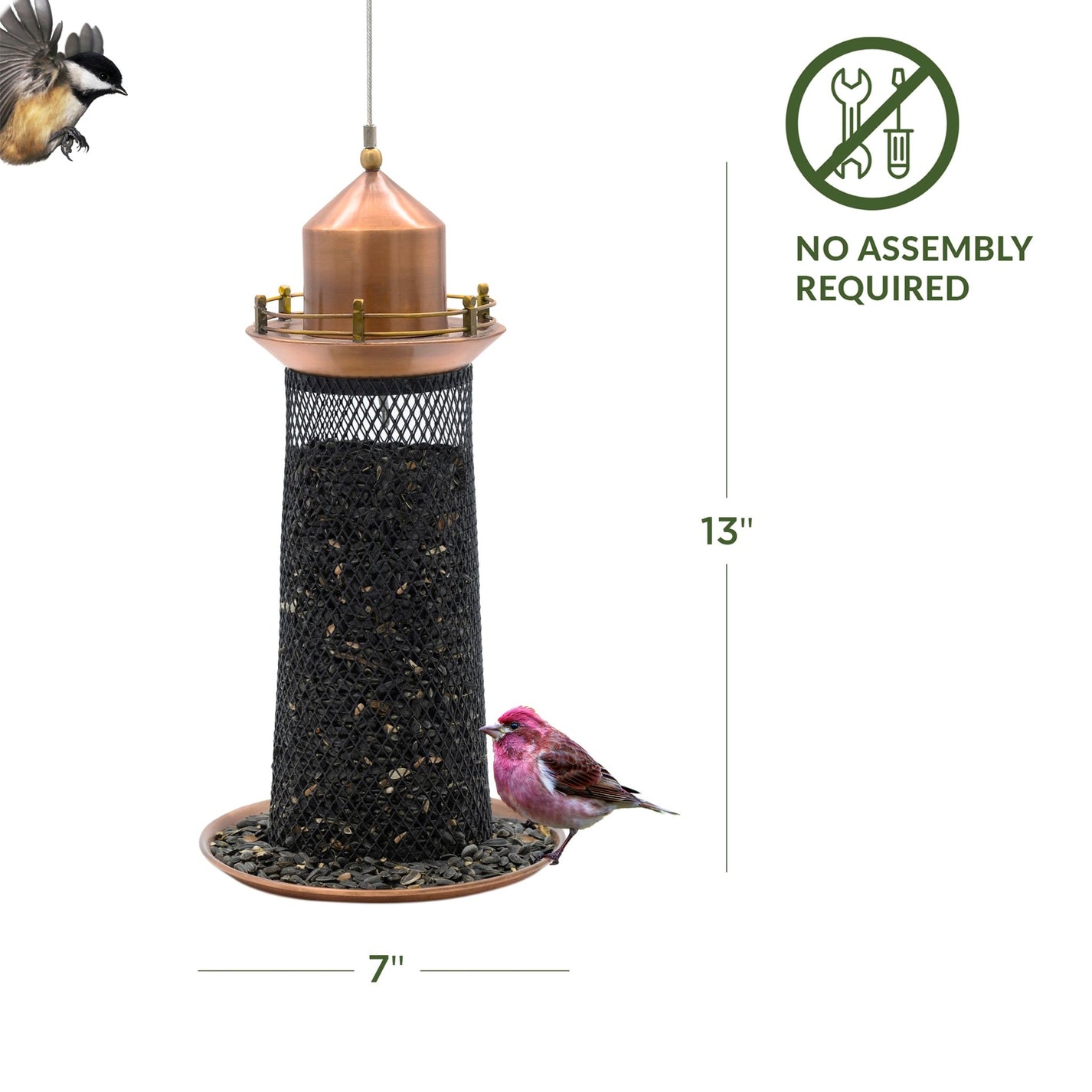 Copper Lighthouse Bird Feeder with Mesh Panels – Good Directions