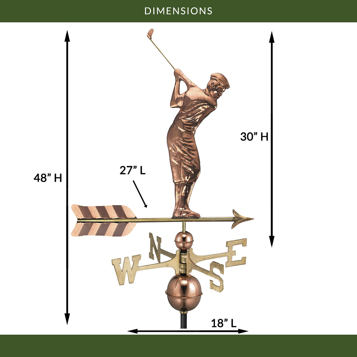 Golfer Weathervane - Polished Copper – Good Directions