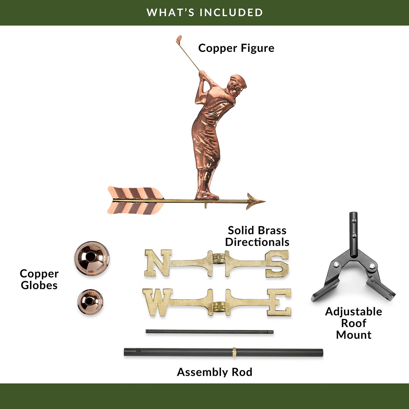 Golfer Weathervane - Polished Copper – Good Directions
