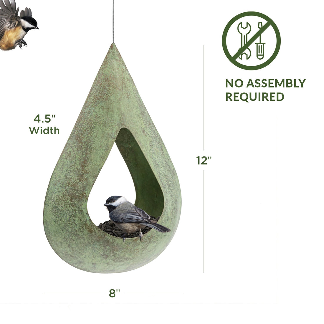 Rain Drop Fly-Thru Verde Copper Bird Feeder – Good Directions